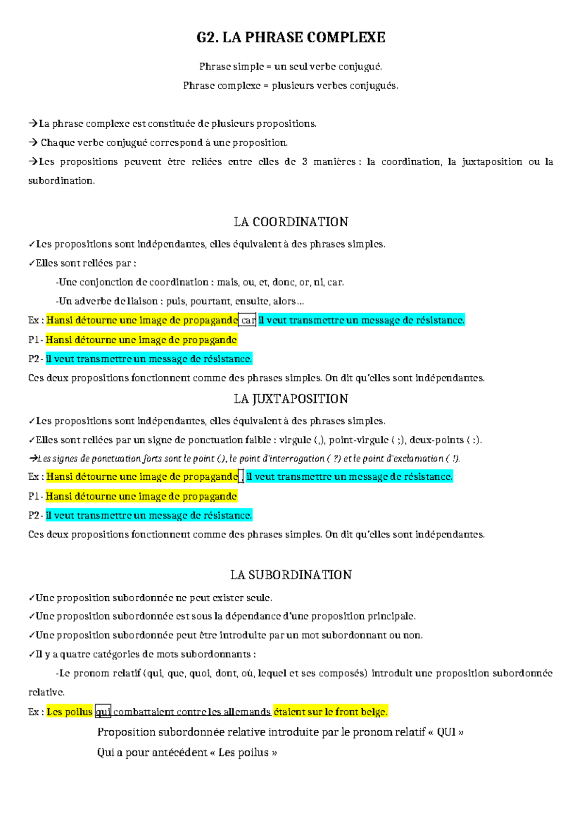 G2Phrase Complexe - G2. LA PHRASE COMPLEXE Phrase simple = un seul ...