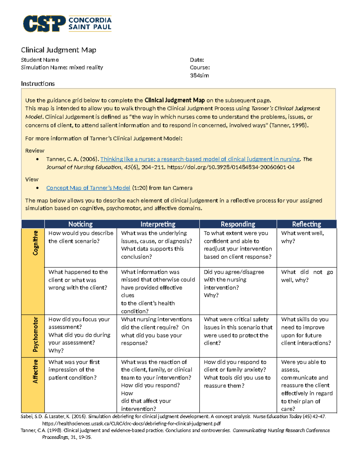 Mixed reality - sim - Clinical Judgment Map Student Name Date ...