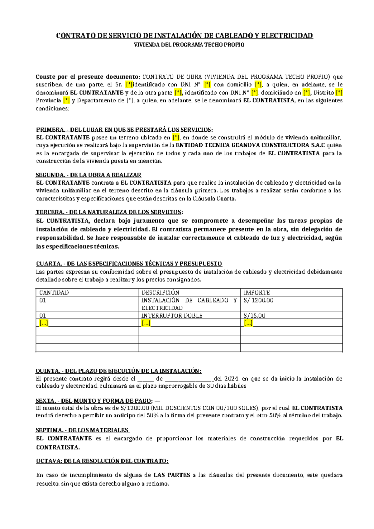 Contrato DE Servicios DE Instalación DE Cableado [31 - CONTRATO DE ...