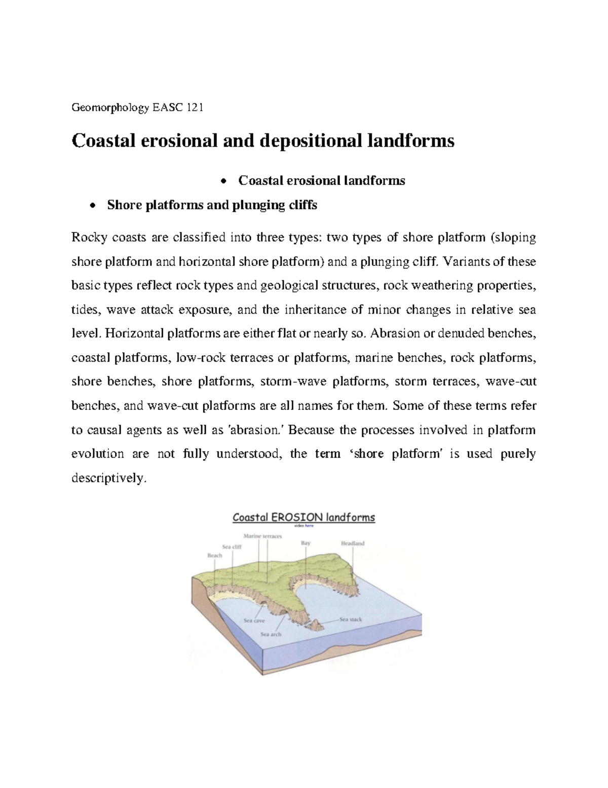 Coastal erosional and depositional landforms - Geomorphology EASC 121 ...