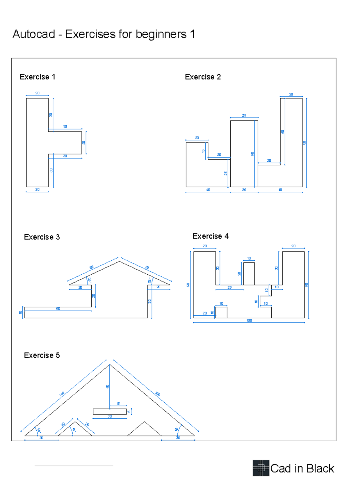 01-Autocad - Exercises for beginners - 1 - 25° 40° 40° - 25° - 40 ...
