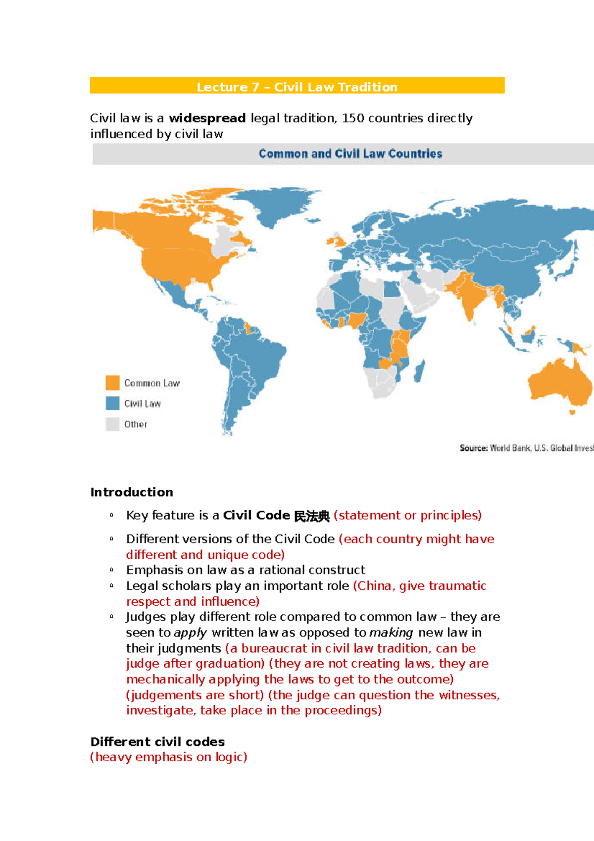 2022 Comparative Law Notes (Lecture 7) - Lecture 7 – Civil Law ...