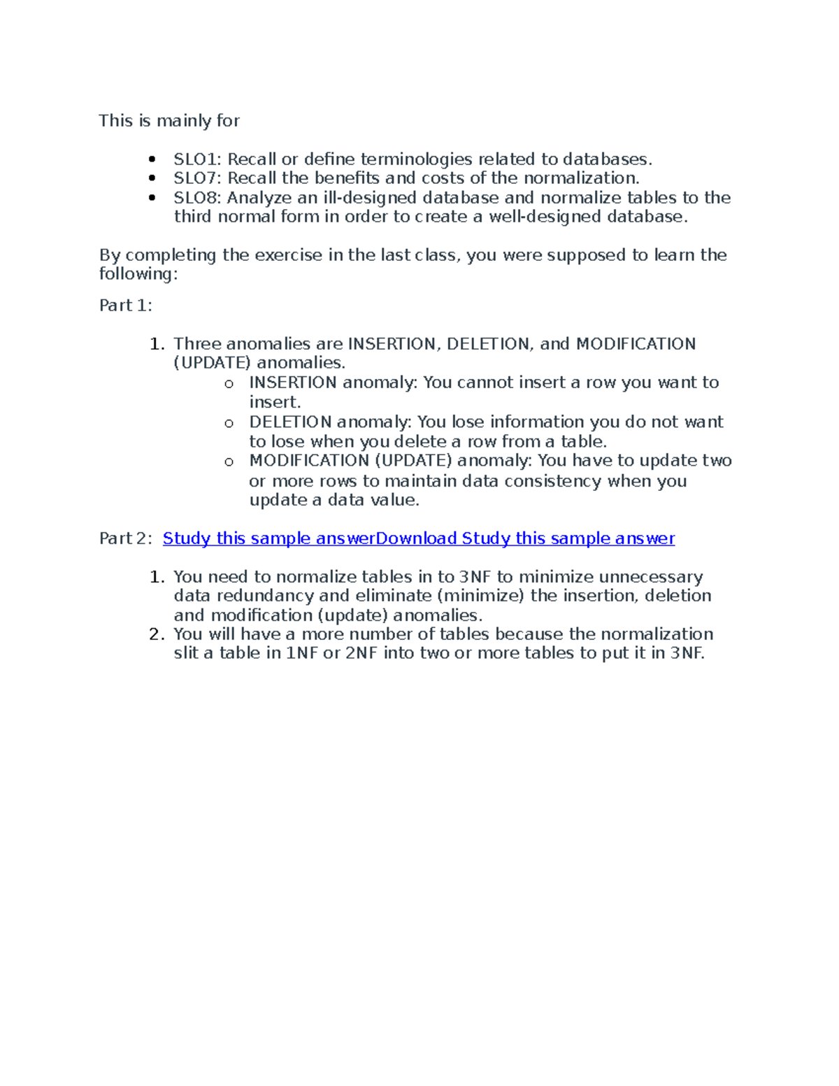 Lessons Learned From Cs9 Exercise This Is Mainly For Slo1 Recall Or Define Terminologies