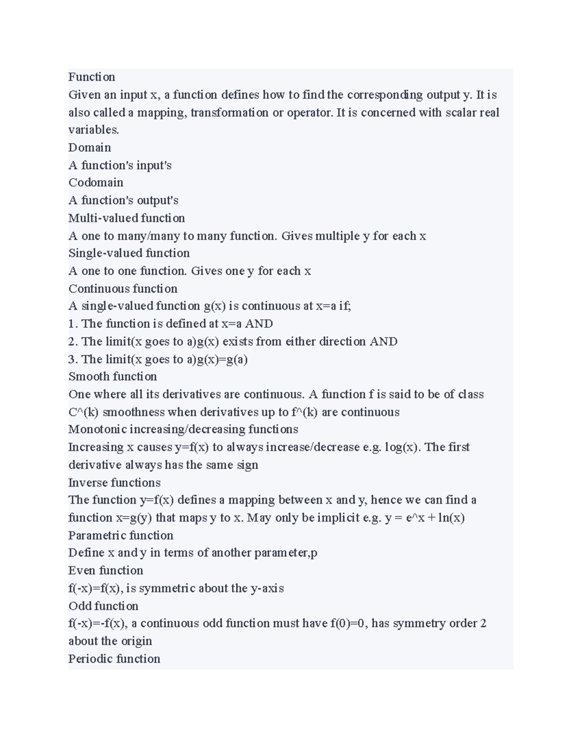 Calc 3 - practice materials - Function Given an input x, a function ...
