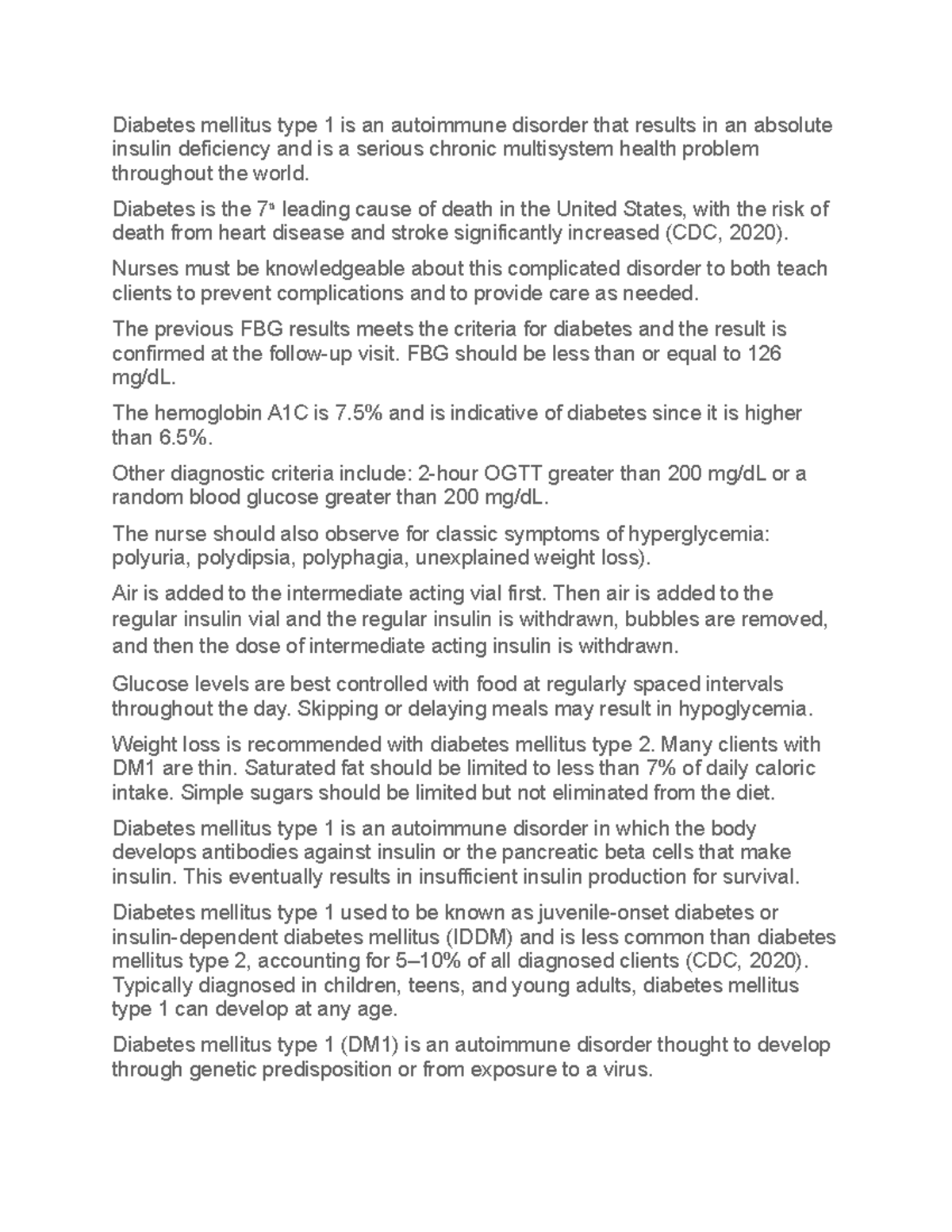 DM1 - notes - Diabetes mellitus type 1 is an autoimmune disorder that ...