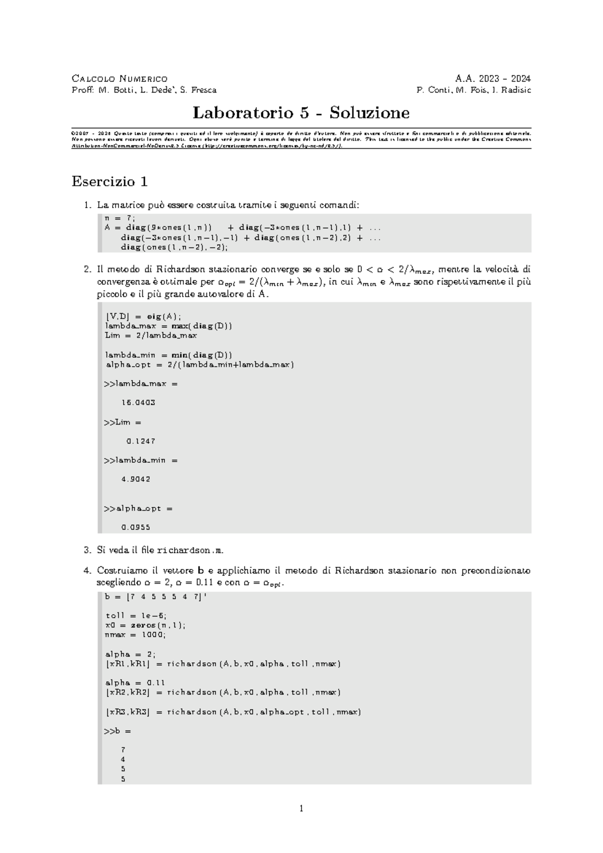 Lab05 matlab con soluzioni - Calcolo Numerico A. 2023 – 2024 Proff: M. Botti, L. Dede’, S ...
