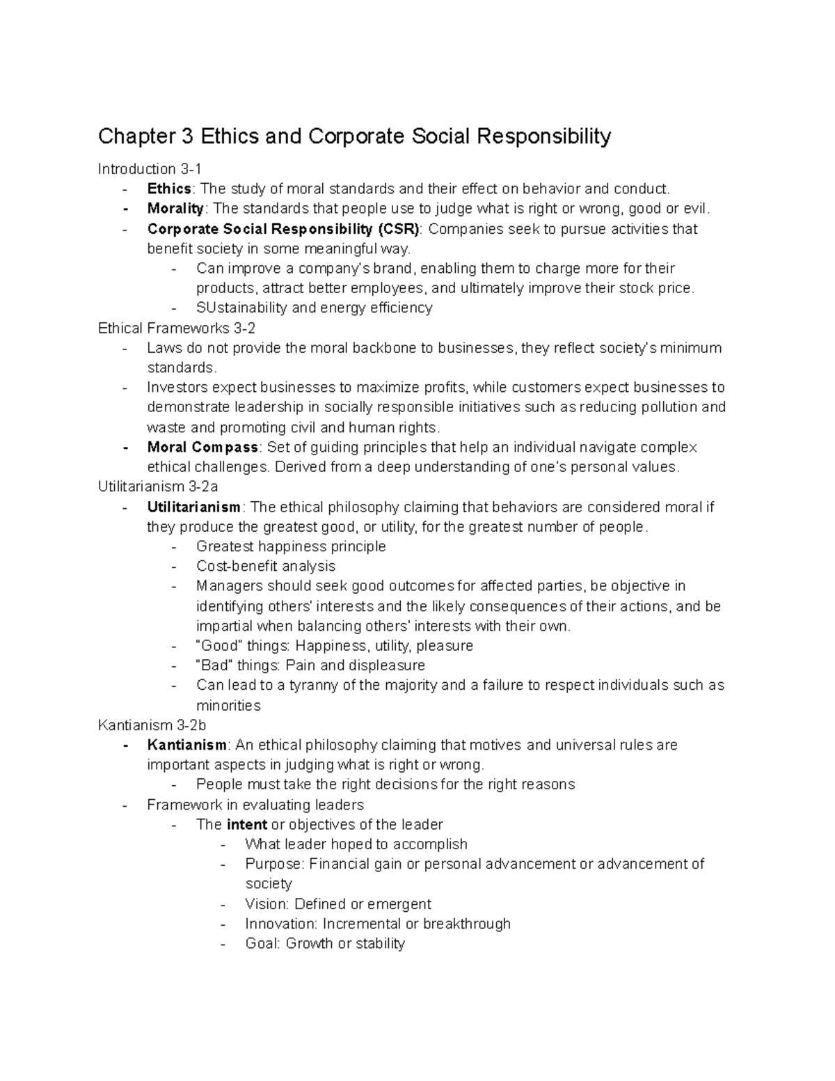 MGMT 310 Chapter 3 - Chapter 3 Ethics and Corporate Social ...