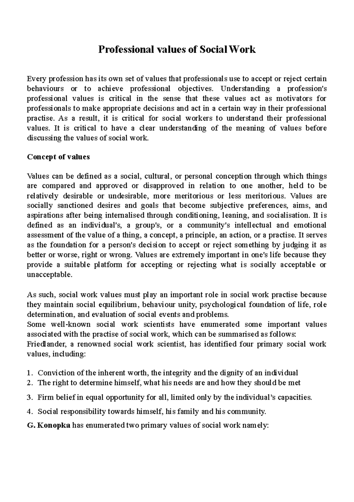 Professional values of Social Work - Understanding a profession's ...