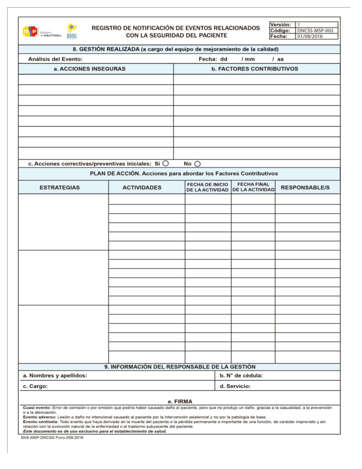 28.- Registro de Notificacion de Eventos Adverso con la Seguridad del Paciente Copy - Versión: 1 ...