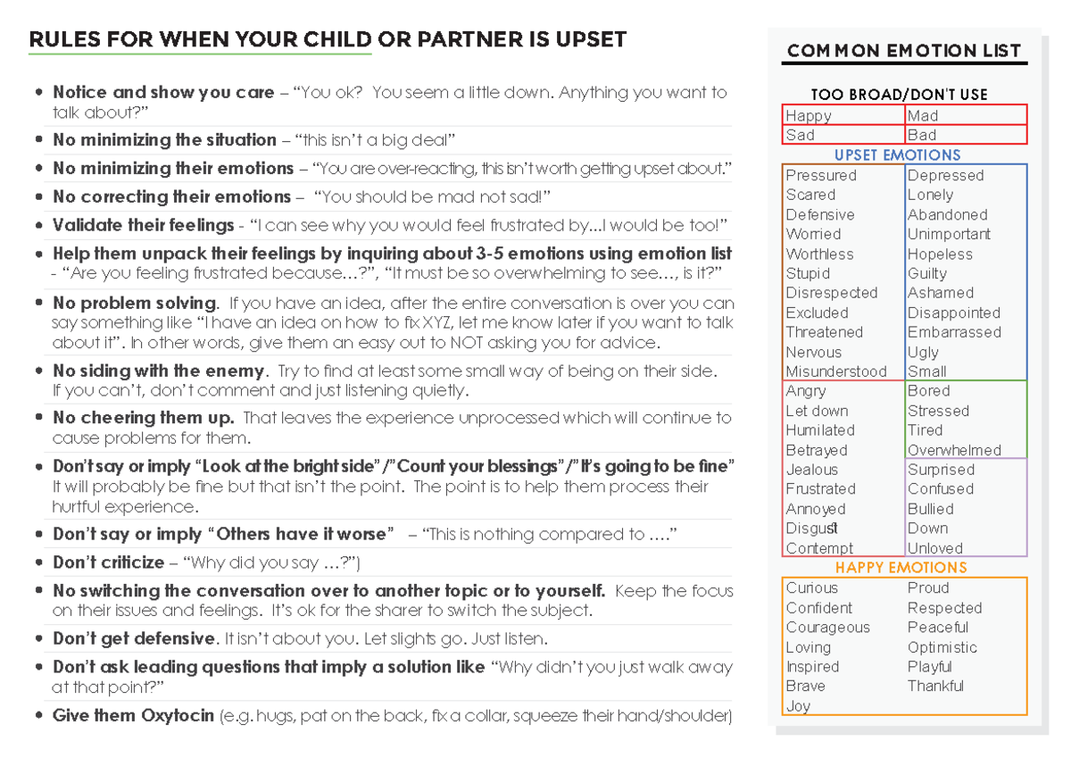 Rules FOR WHEN YOUR Child OR Partner IS Upset - RULES FOR WHEN YOUR ...
