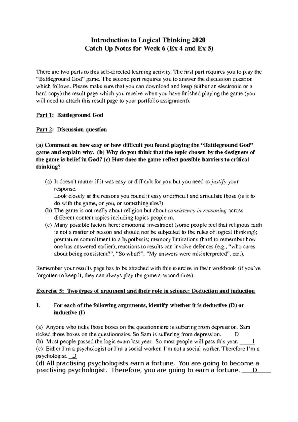 Logic 2021 Catchup Notes Wk 6 dhuehfu fjf - Introduction to Logical ...