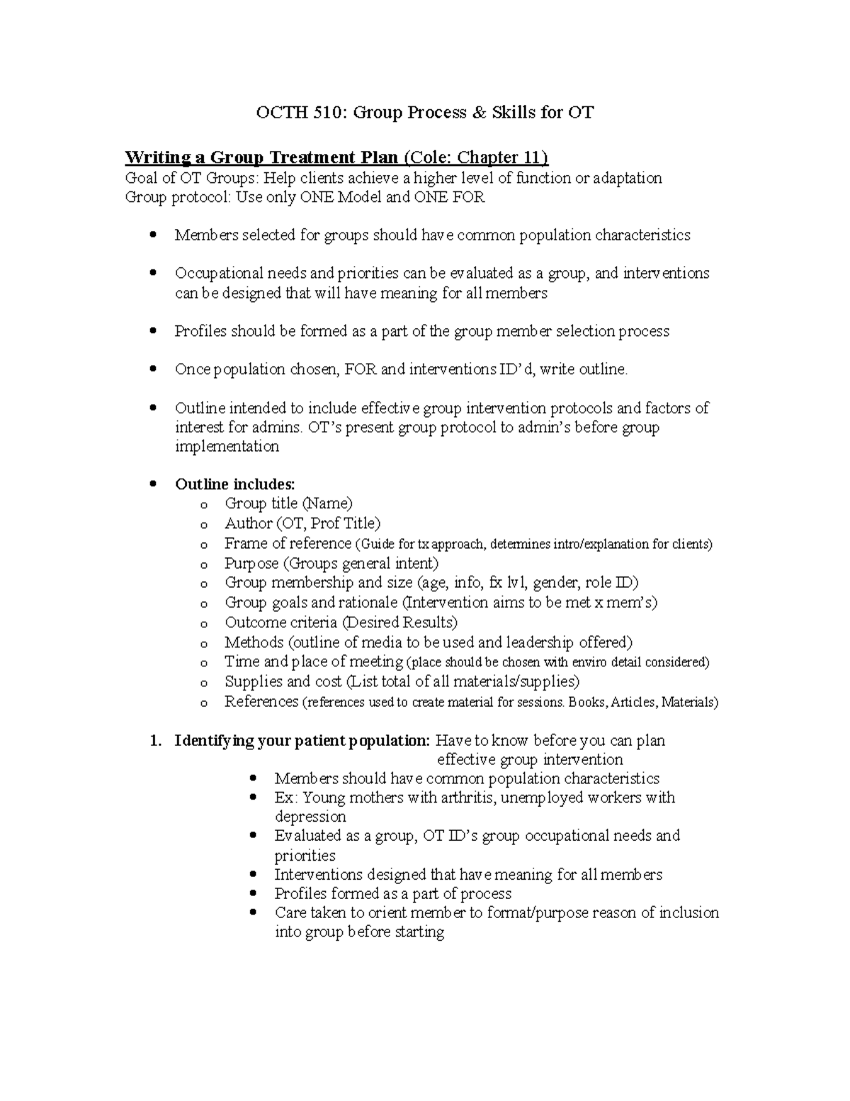 Ch 11 Notes 2018 - Chapter outline - OCTH 510: Group Process Skills for ...