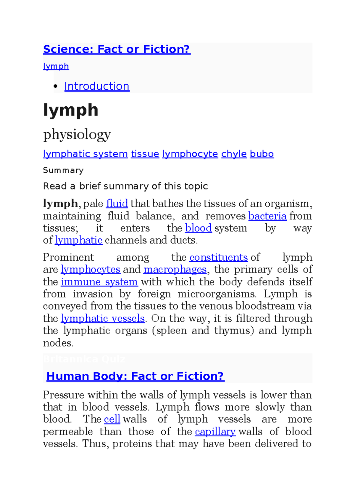 Lymph physilogy - 234566 - Science: Fact or Fiction? lymph Introduction ...