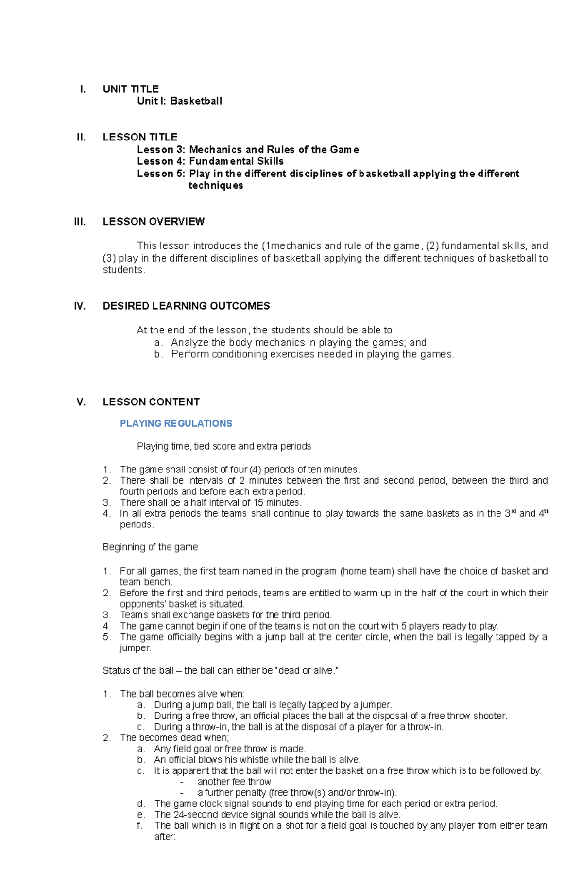 MS- Pathf-4- Module-3 Lesson-4-8 - I. UNIT TITLE Unit I: Basketball II ...