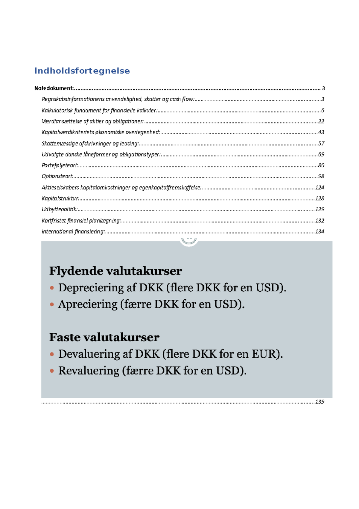 Notedokument finans - Indholdsfortegnelse -Operating cash flow (OCF) selve driften -Net capital ...