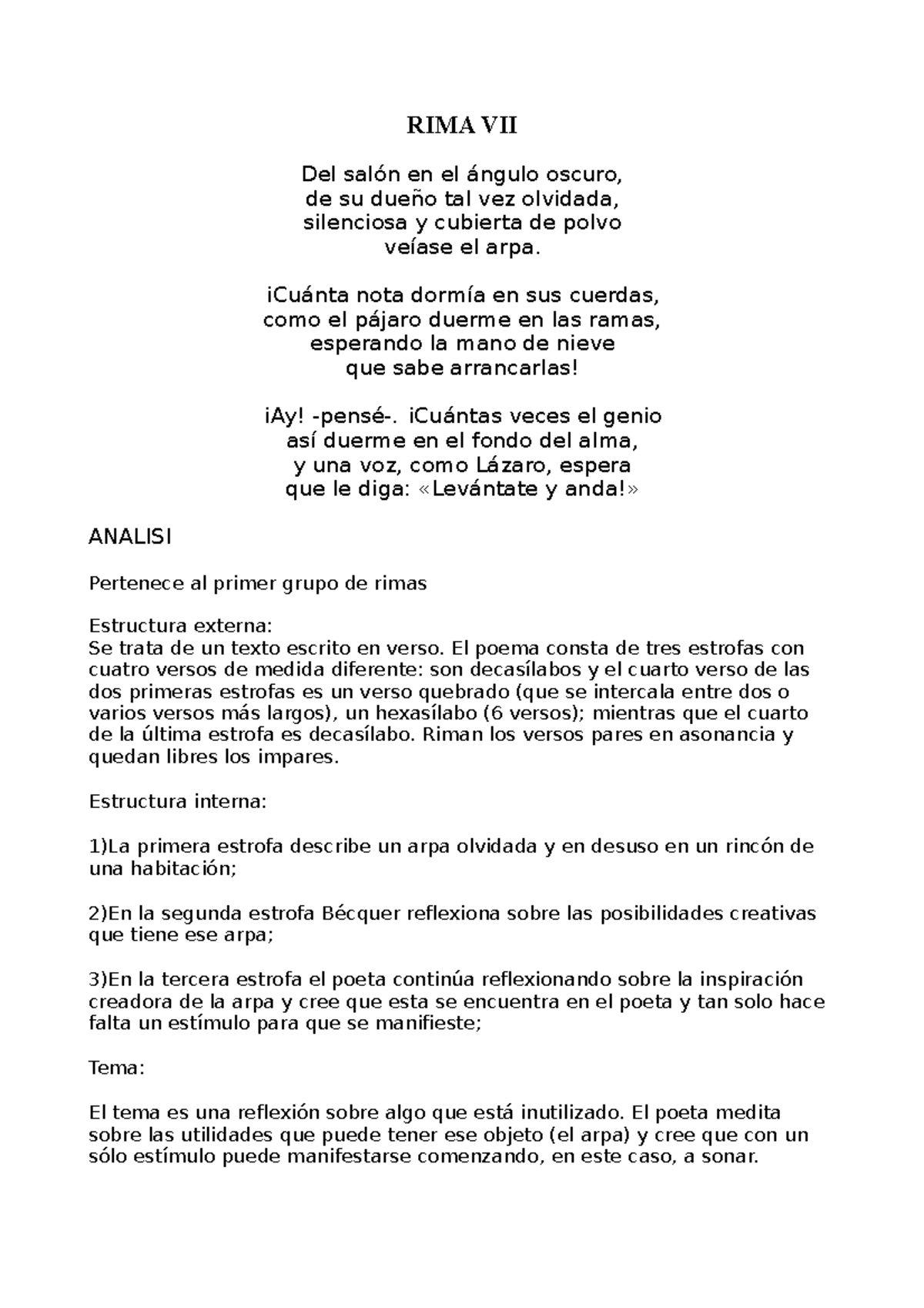 Rima VII Béquer - RIMA VII Del salón en el ángulo oscuro, de su dueño ...