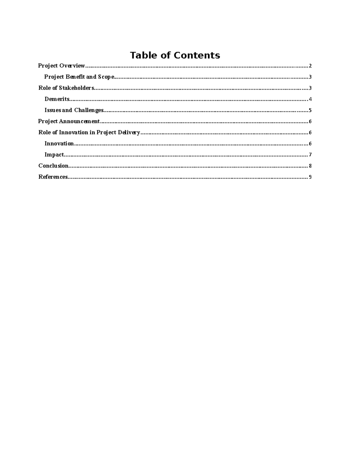 CPM Final - Assignment - Table of Contents Project - Studocu