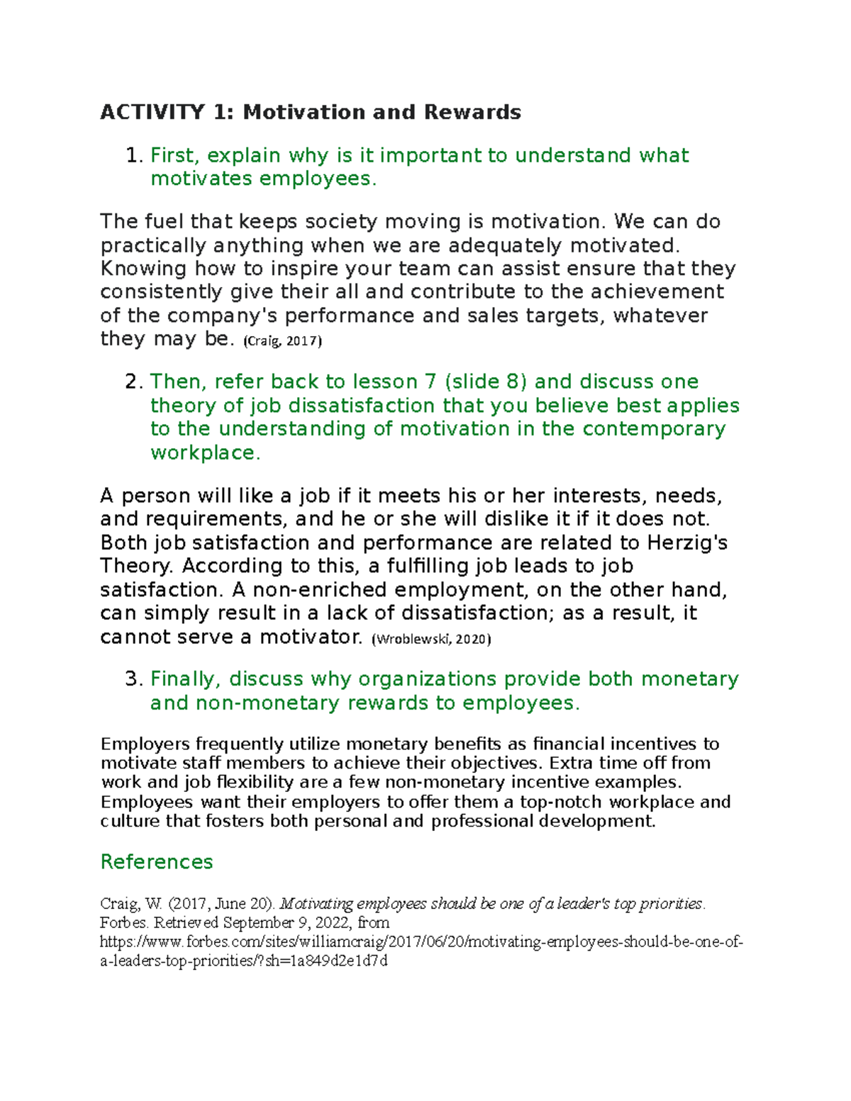 Week 4 Activity 1 - discussion posts - ACTIVITY 1: Motivation and ...