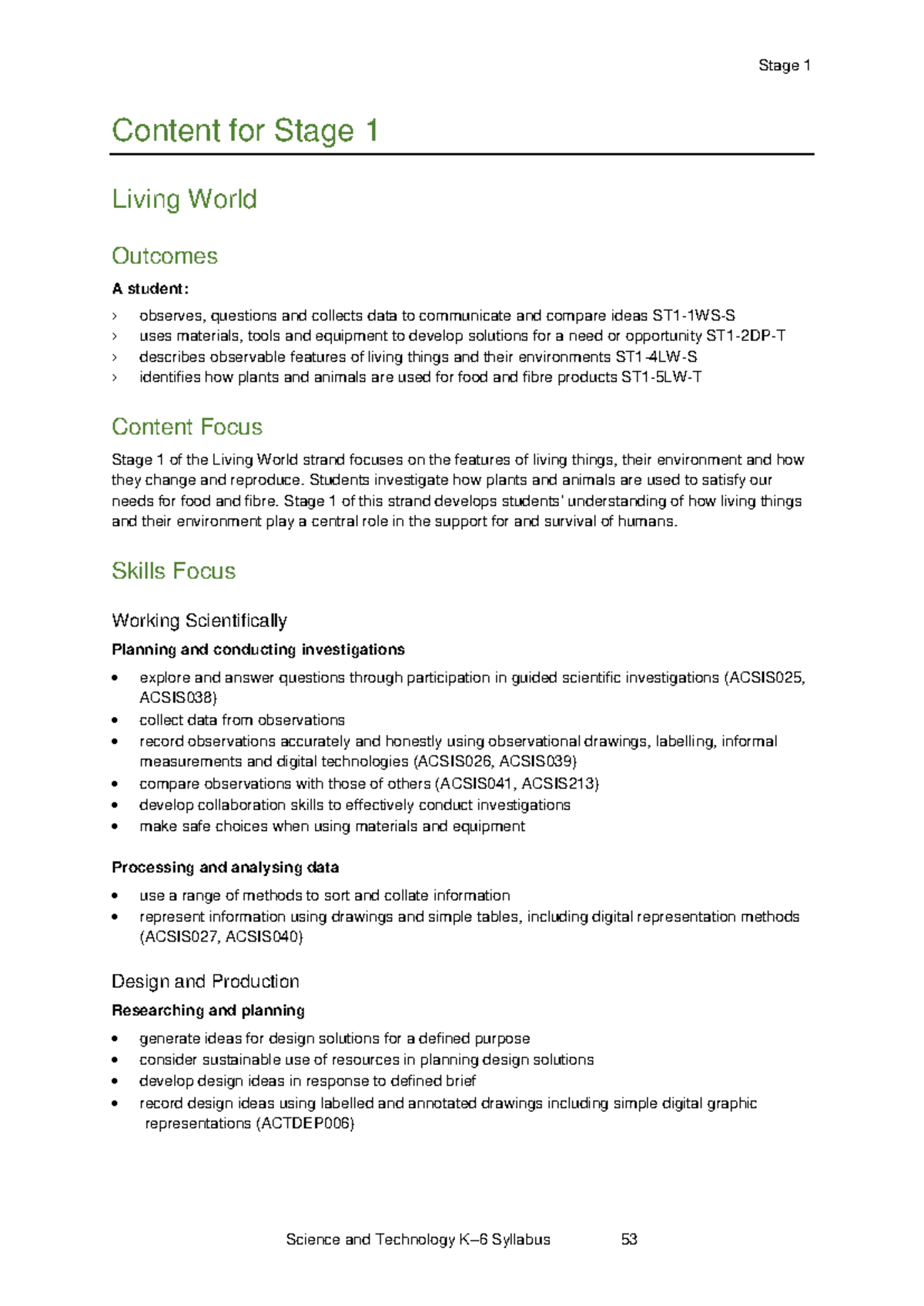 Science and Technology stage 1 Syllabus 2017 - Content for Stage 1 ...