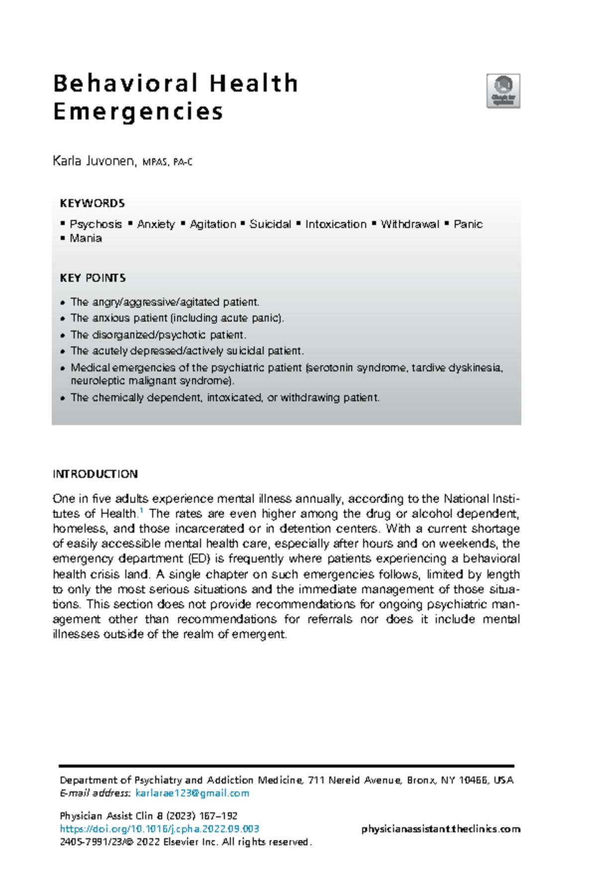 Behavioral-Health-Emergencies 2023 Physician-Assistant-Clinics - B e ...