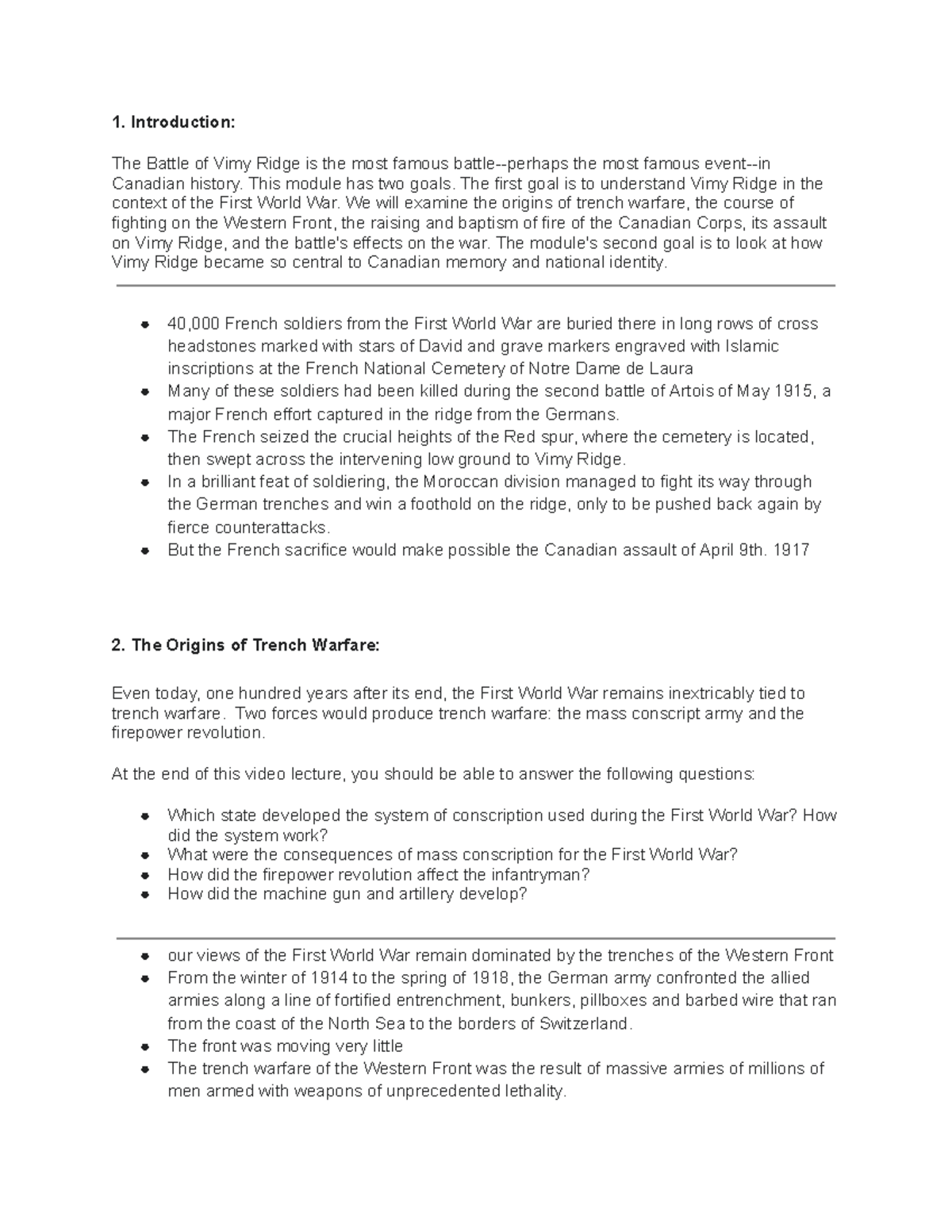 HI 123 - Vimy Ridge - notes - Introduction: The Battle of Vimy Ridge is ...