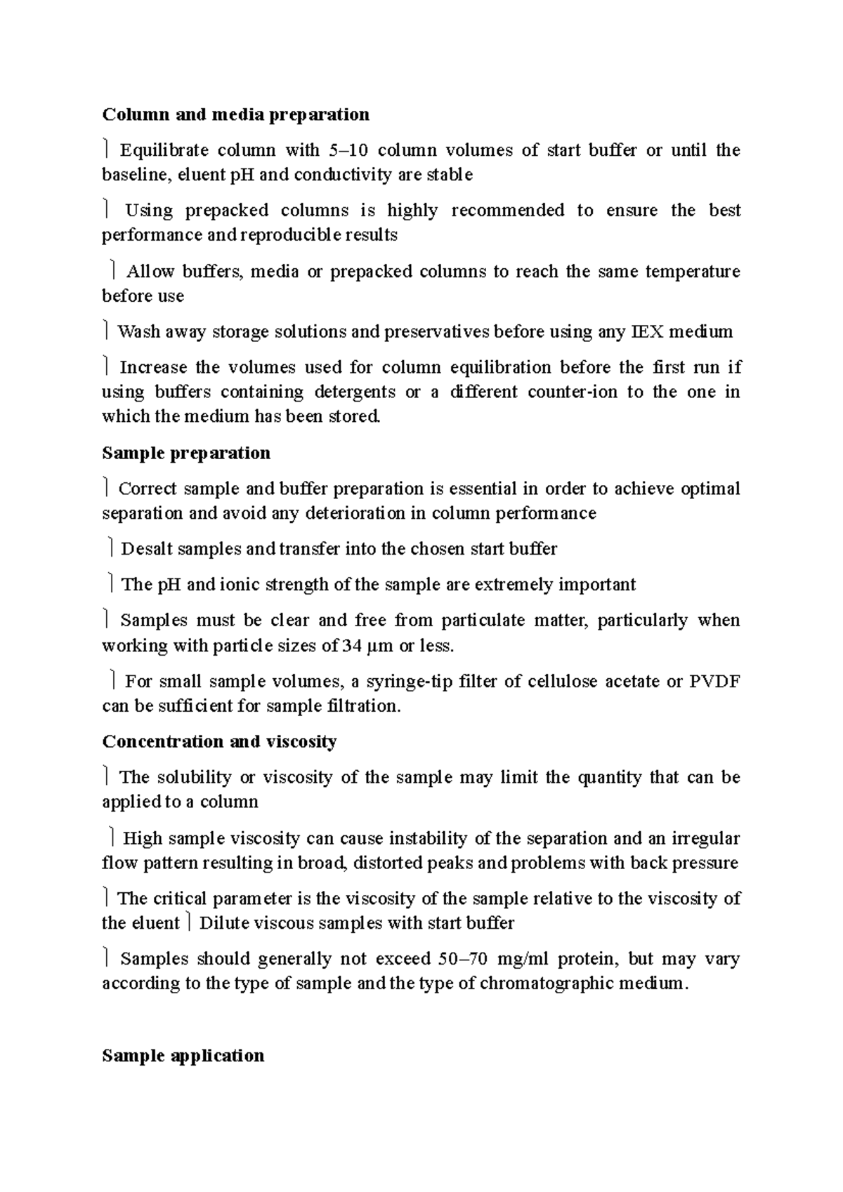 Column and media preparation - Sample preparation Correct sample and ...