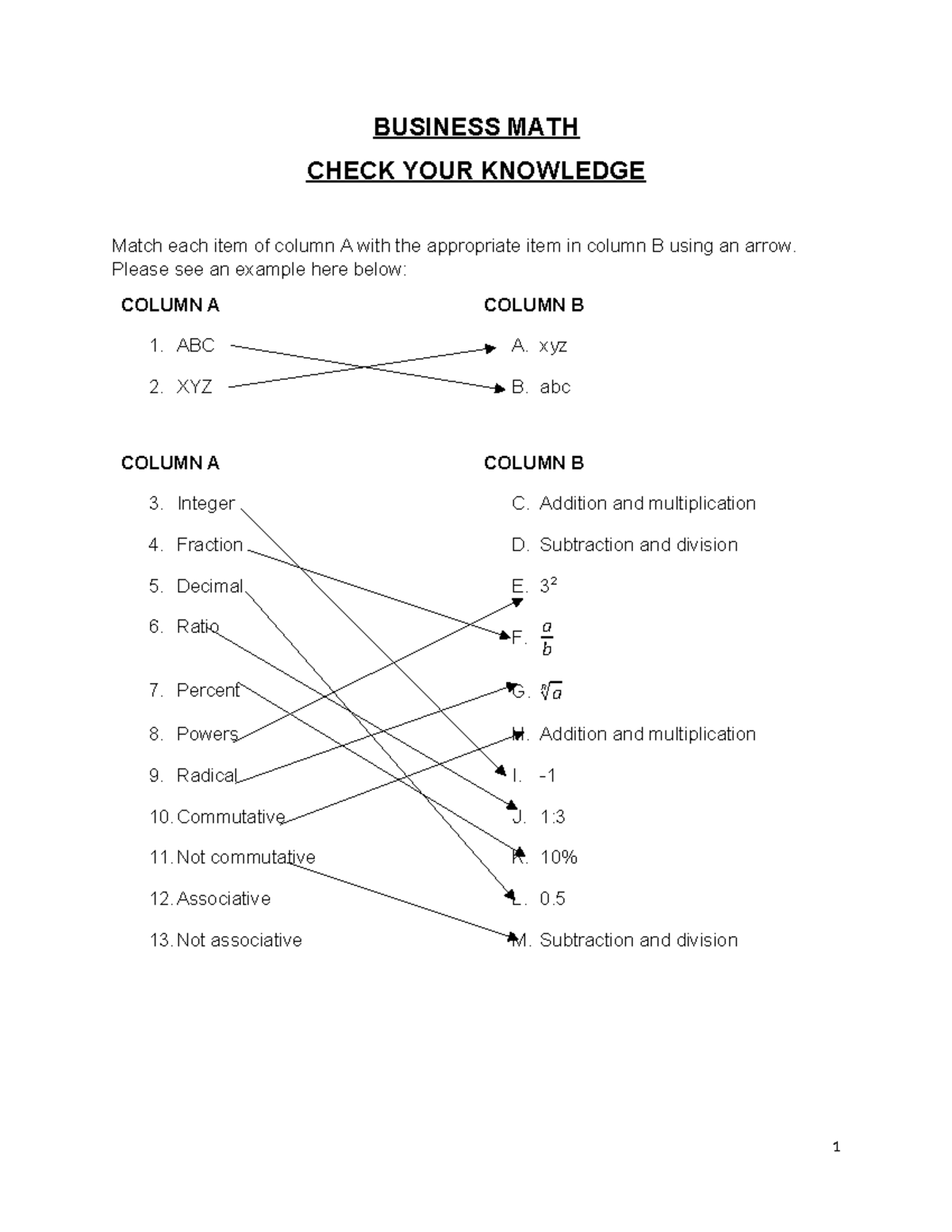 Check your knowledge activity - BUSINESS MATH CHECK YOUR KNOWLEDGE ...