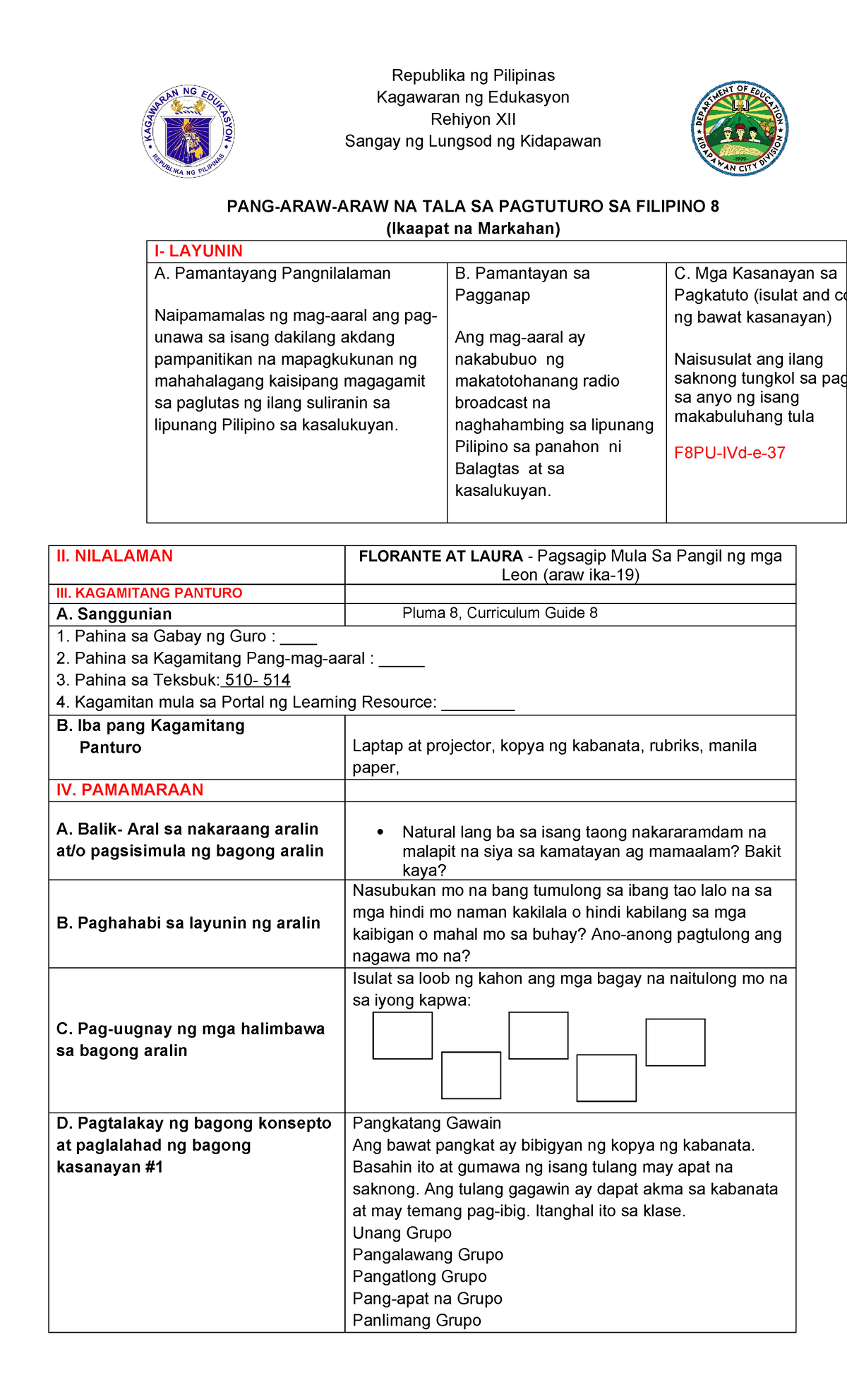 Filipino 8 Pagsagip MULA - Republika ng Pilipinas Kagawaran ng ...