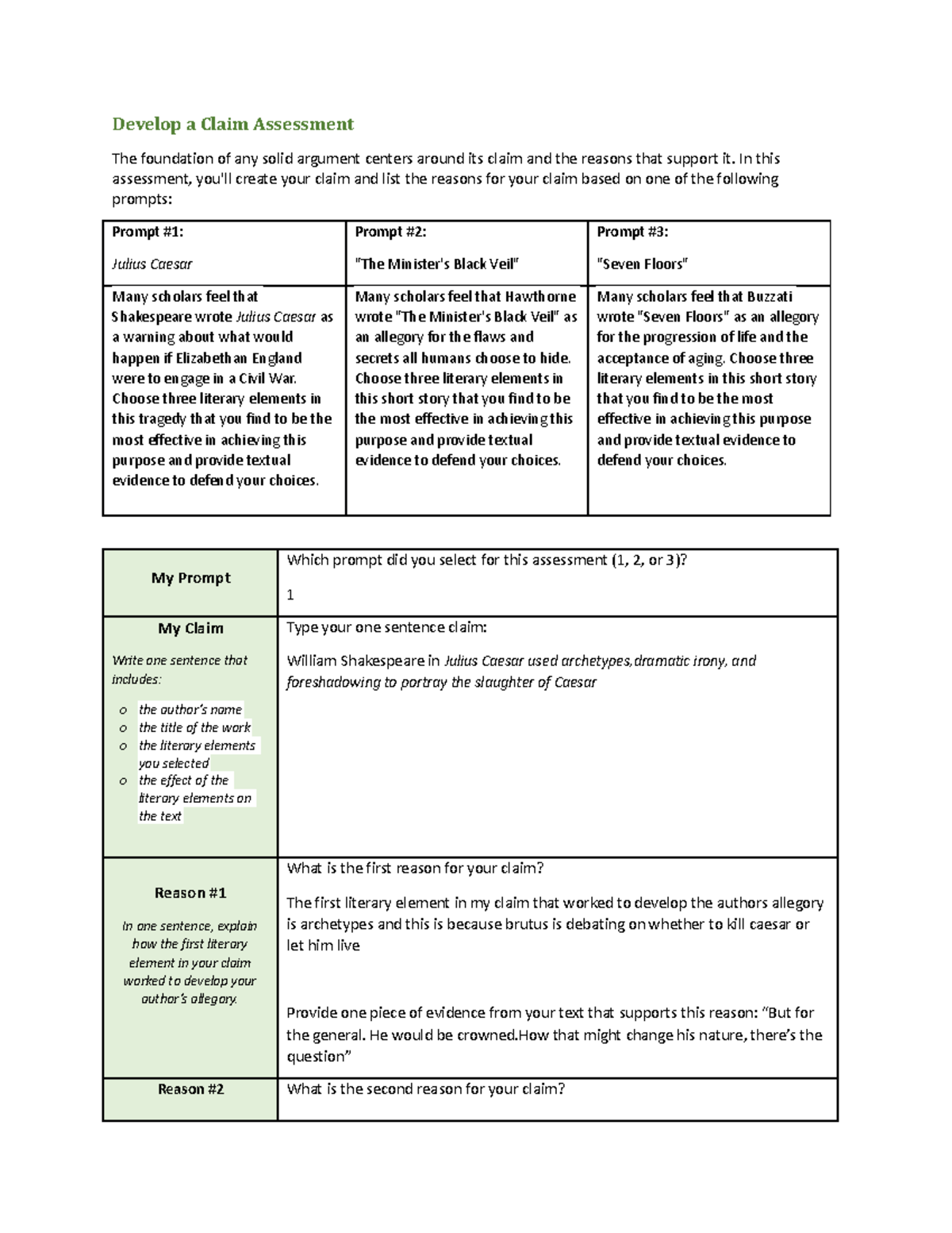 Develop a claim 2 - its good - Develop a Claim Assessment The ...