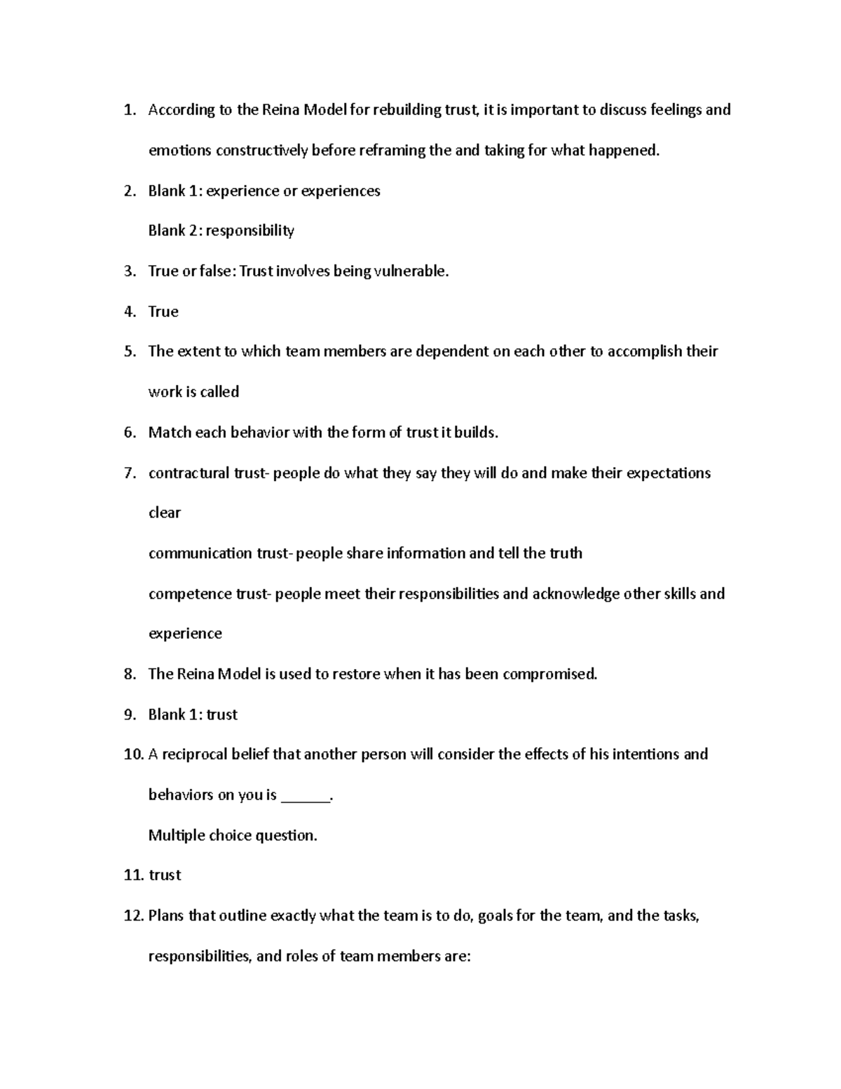 Busmgt 401 28 - notes - According to the Reina Model for rebuilding ...