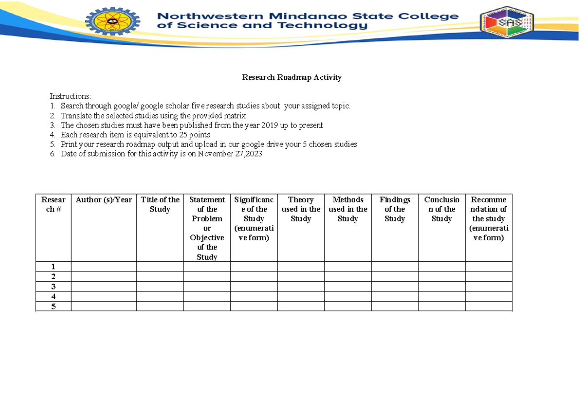 ELS 103 Research Roadmap Activity - Research Roadmap Activity ...