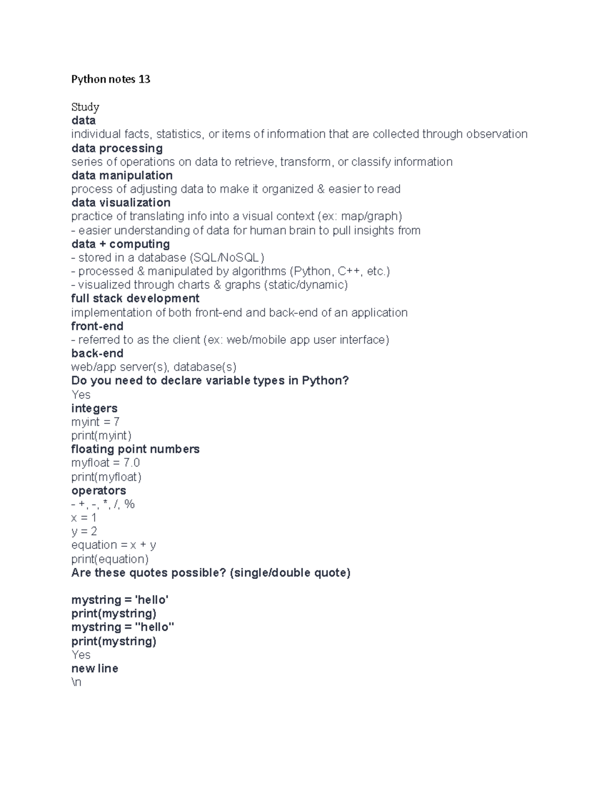 Python notes 13 - Python notes 13 Study data individual facts ...