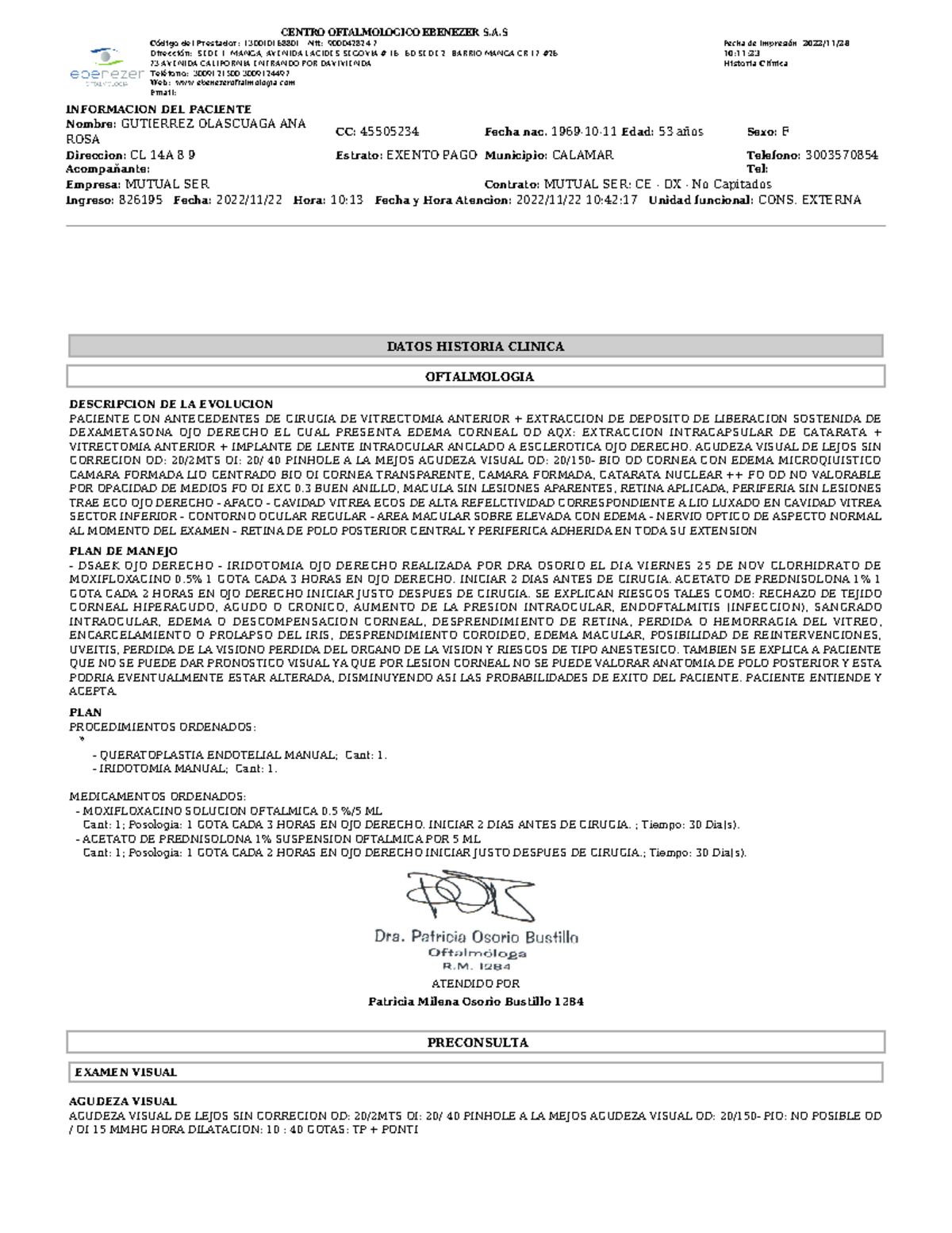 Iridotomia - gfdsg - CENTRO OFTALMOLOGICO EBENEZER S.A Código del ...