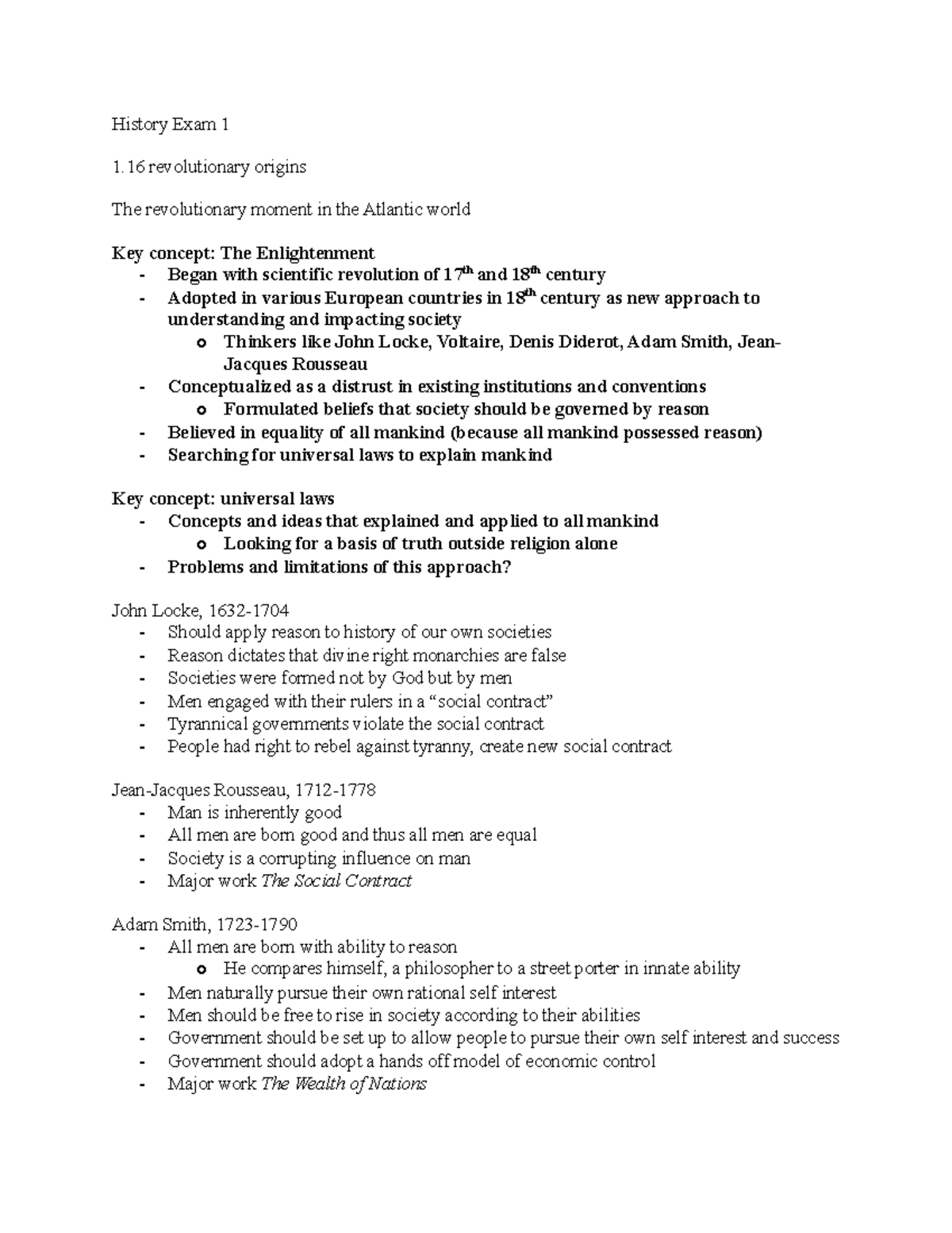 History Final Exam - HIST 1020 Gaddis - History Exam 1 1 revolutionary ...