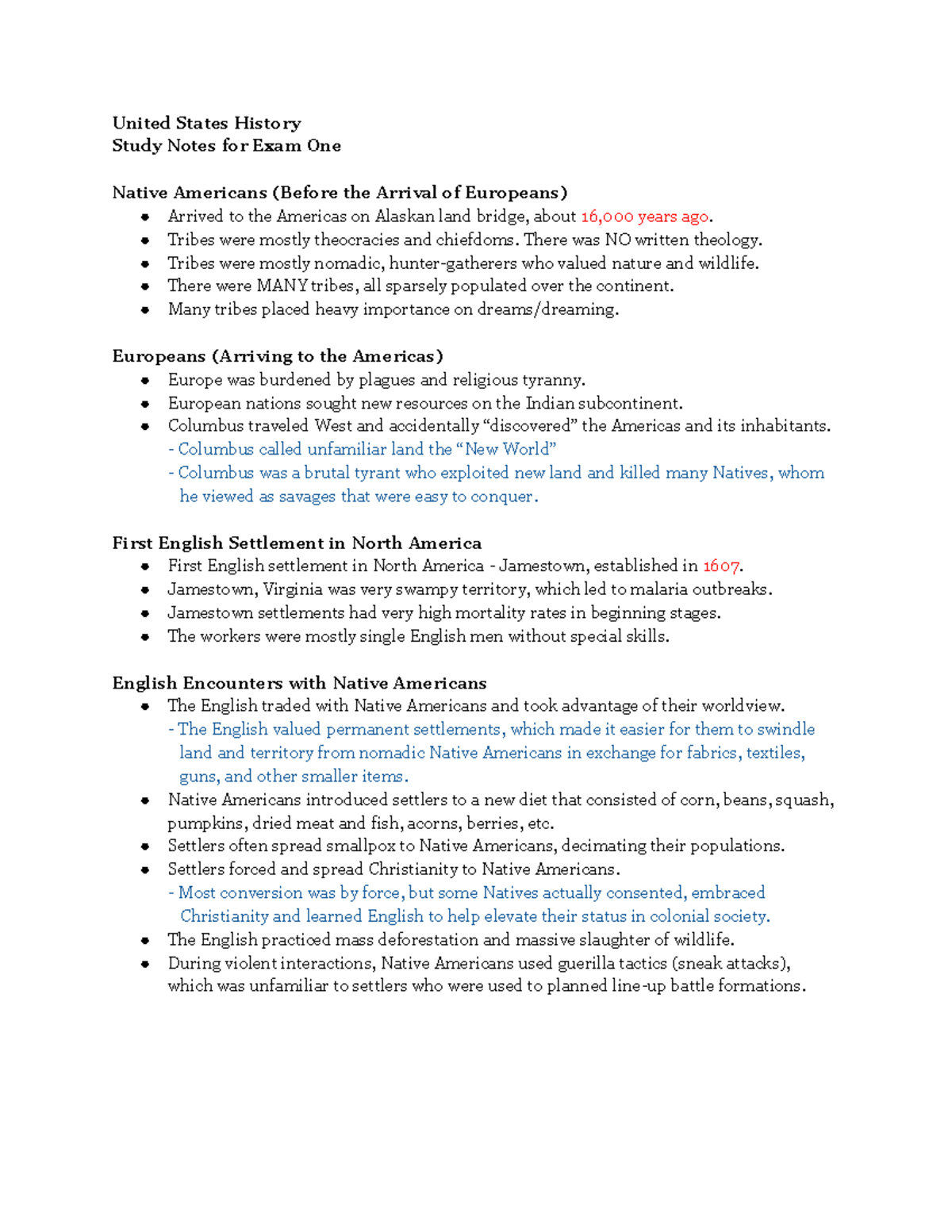 U.S. History Notes: Early Colonial Era - United States History Study ...