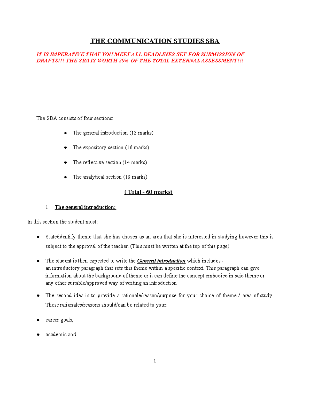 Communication Studies IA Outline .docx - THE COMMUNICATION STUDIES SBA IT IS IMPERATIVE THAT YOU ...