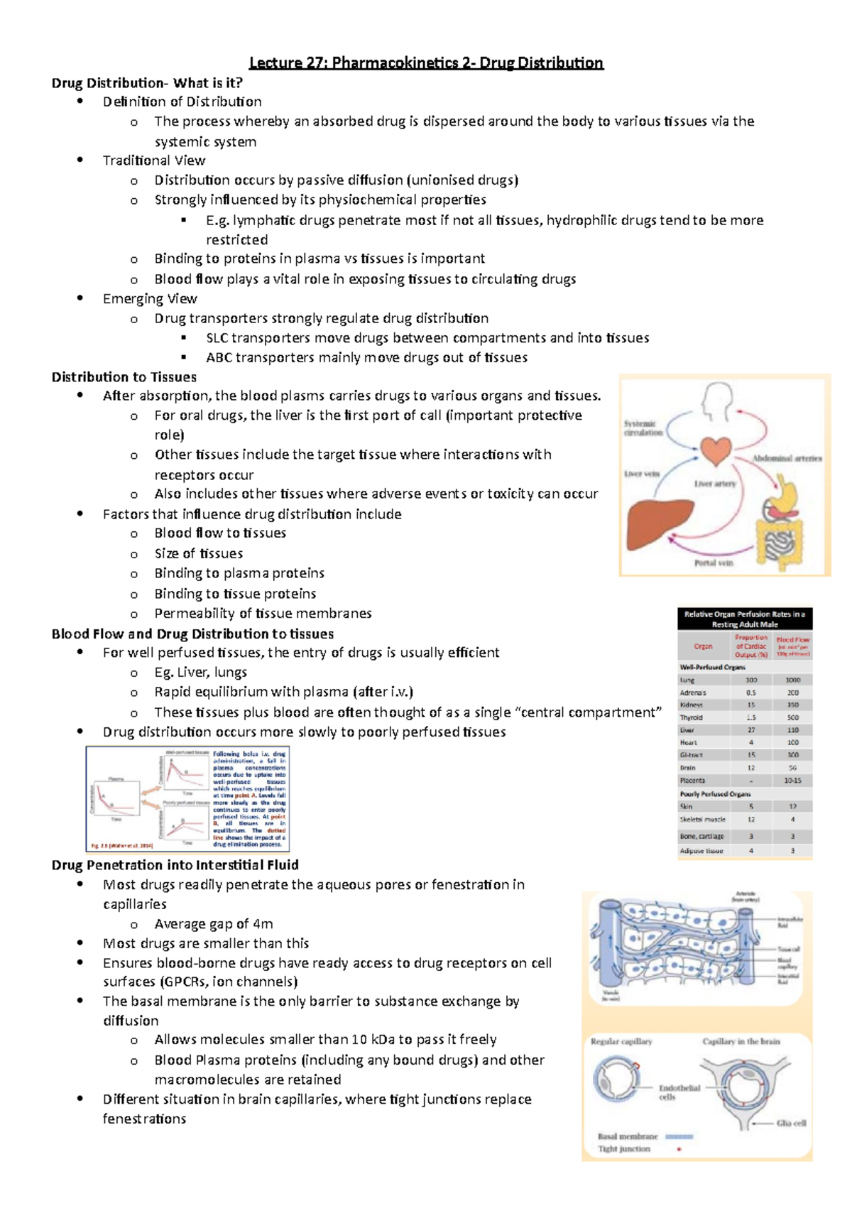 Lecture 27 - Lecture 27: Pharmacokinetics Drug Distribution Drug What ...