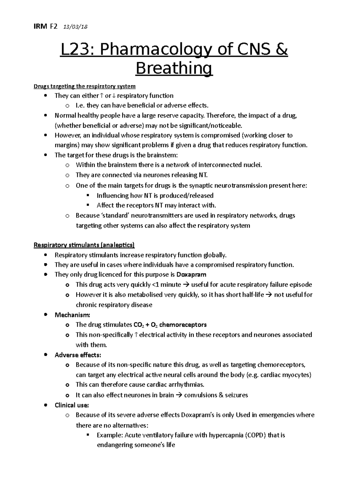 L26 Pharmacology of CNS & Breathing - L23: Pharmacology of CNS ...