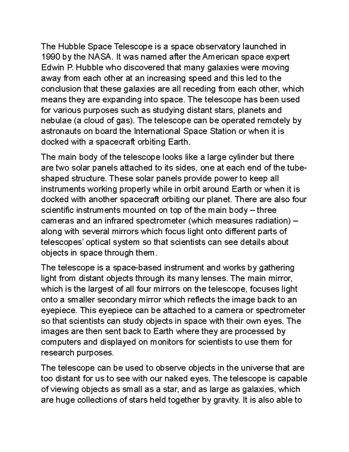 The hubble telescope - The Hubble Space Telescope is a space ...