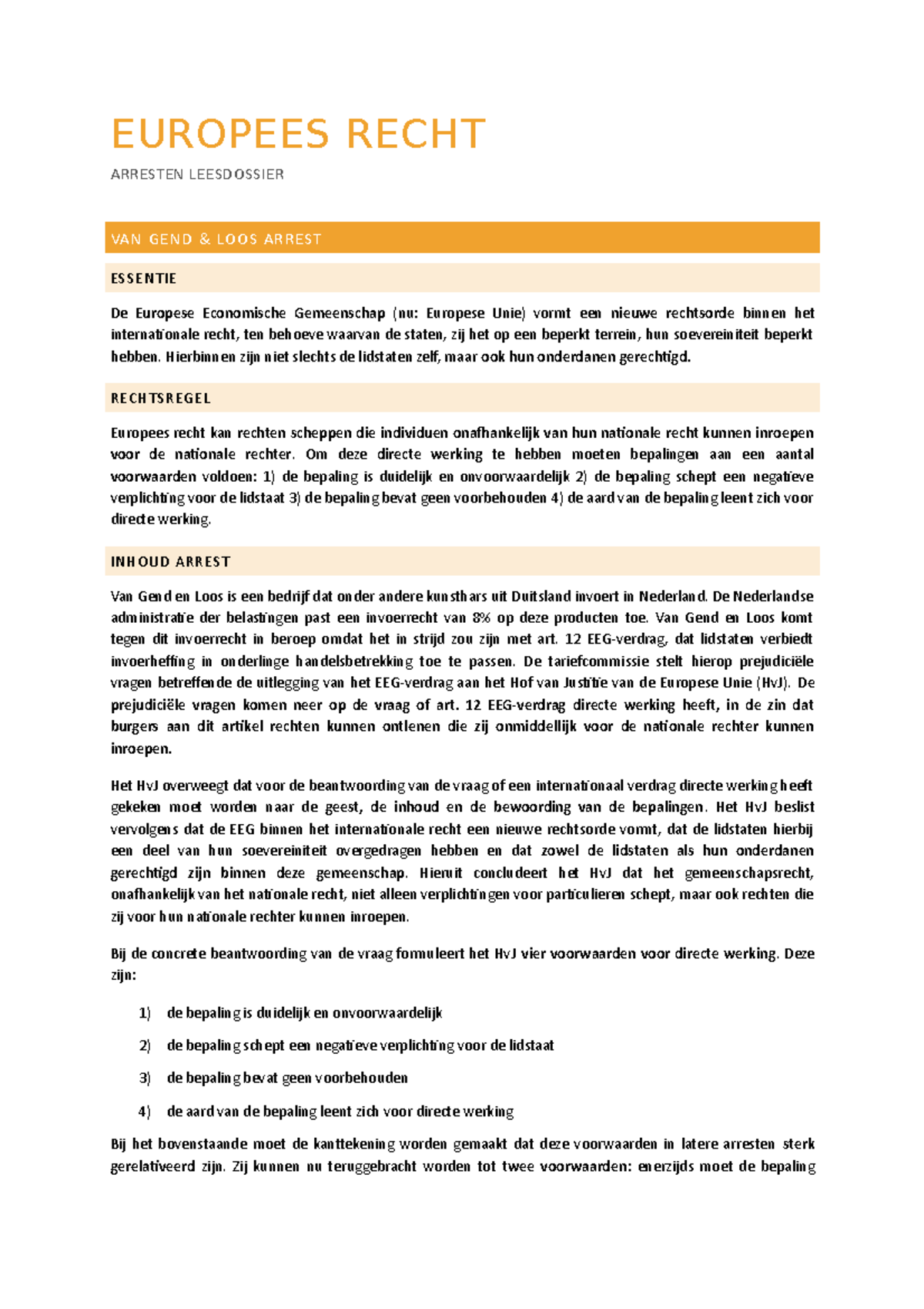 Arresten leesdossier Europees recht 2022-2023 - UGent - Studocu