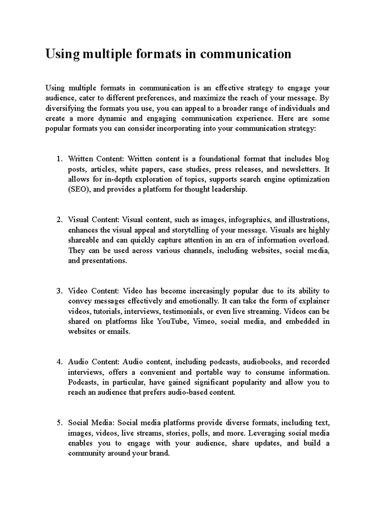 Communication - Using multiple formats in communication - Using ...