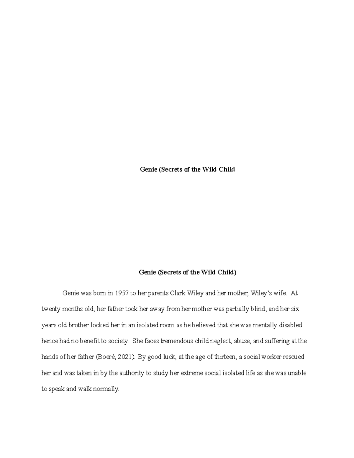 Midterm paper - Genie (Secrets of the Wild Child Genie (Secrets of the ...