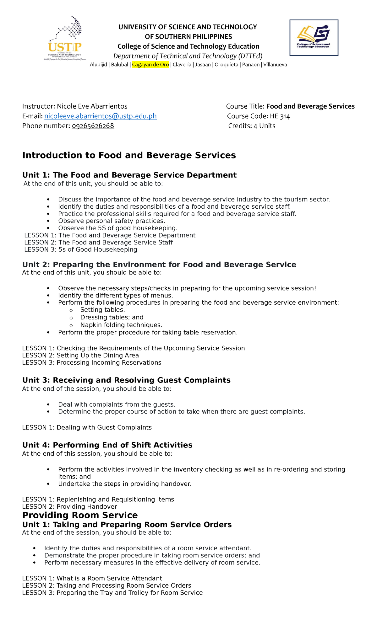 HE314 FBS Course Outline (Nicole Eve Abarrientos) - UNIVERSITY OF ...