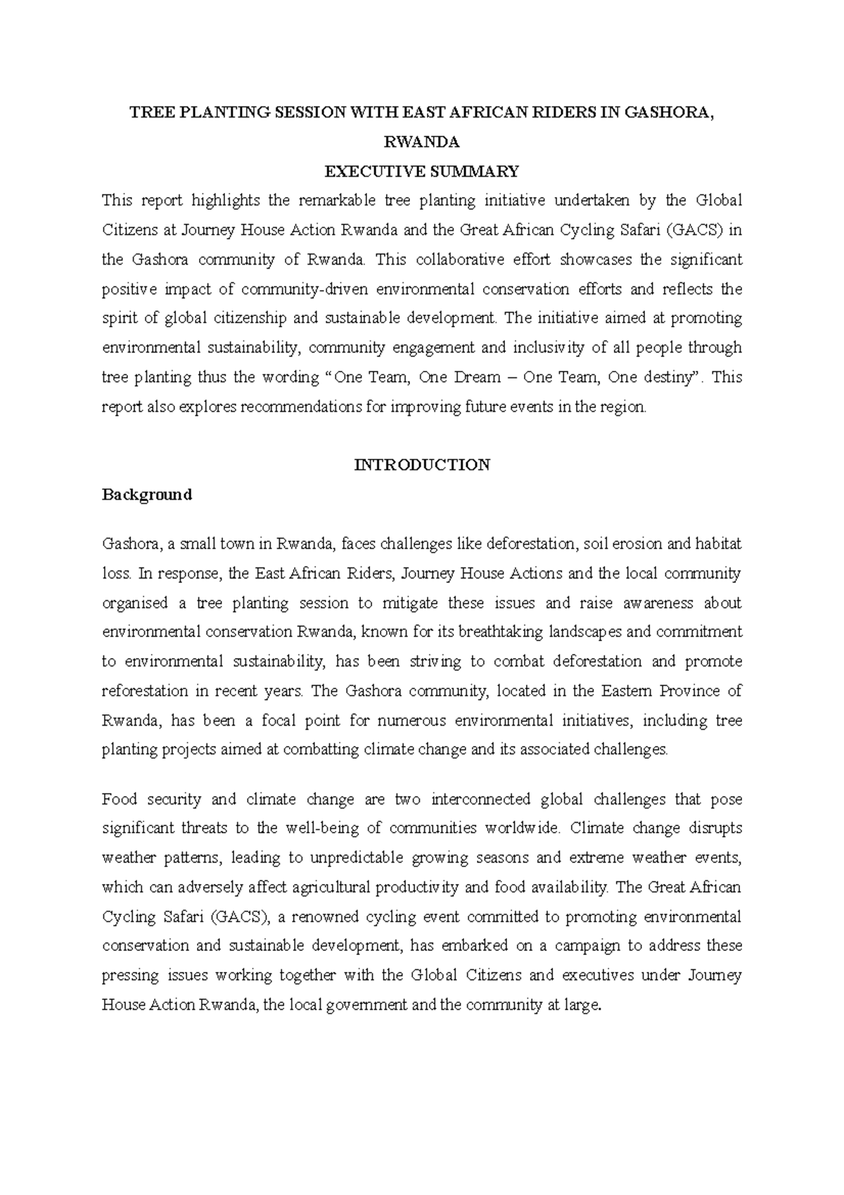 Janeth Report - TREE PLANTING SESSION WITH EAST AFRICAN RIDERS IN ...