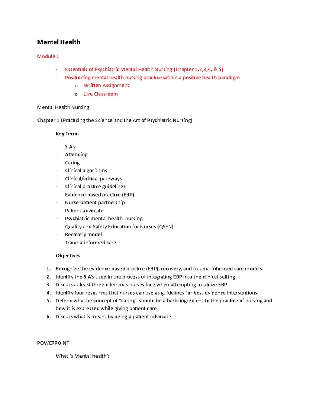 Mental Health Notes - Mental Health Module 1 - Essentials of ...