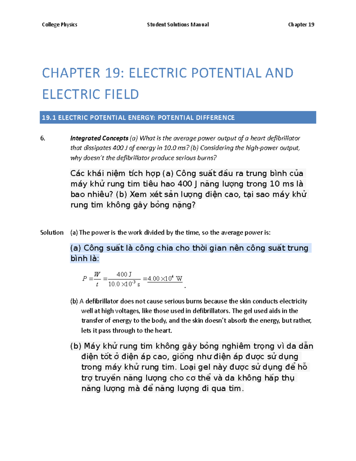 College Physics-19 VN - Tài liệu Năm 1 DTVT - CHAPTER 19: ELECTRIC ...