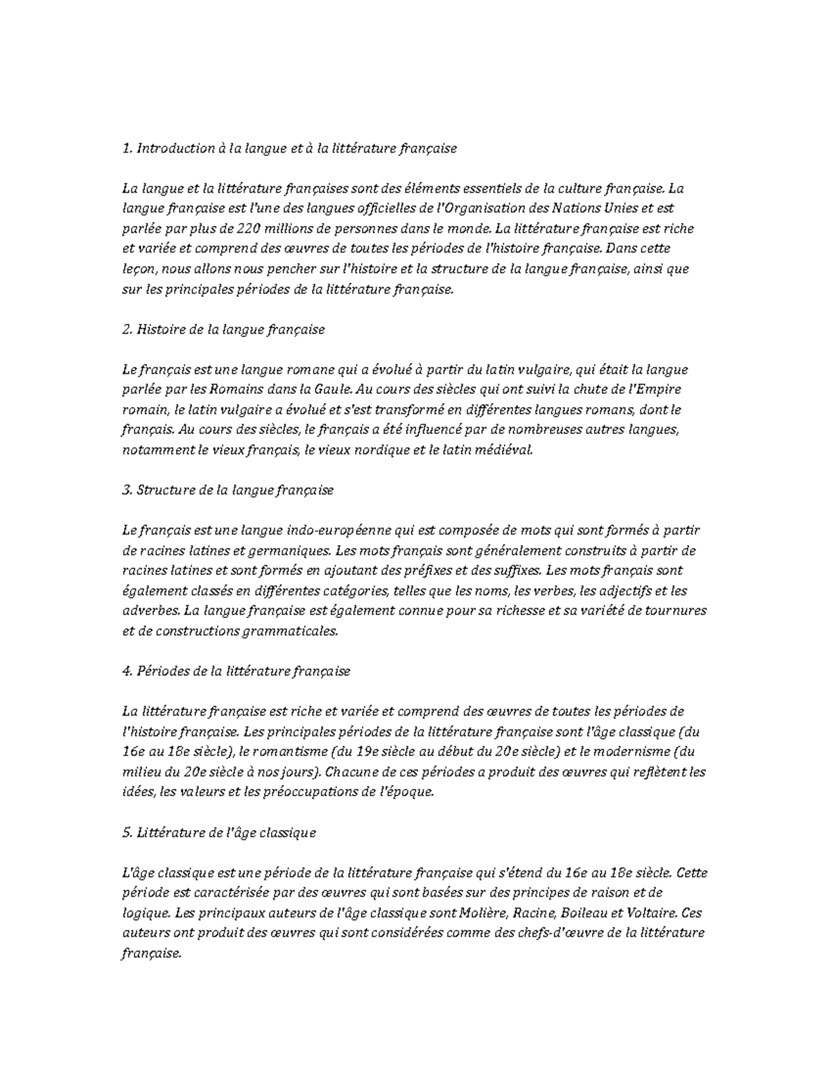 French Language and Literature Study Notes - Introduction à la langue ...