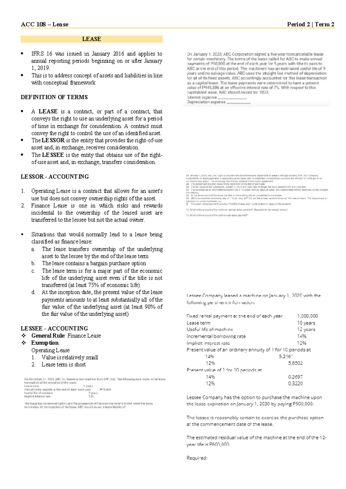 ACC108 Lease - ACC 108 – Lease Period 2 | Term 2 LEASE IFRS 16 was ...