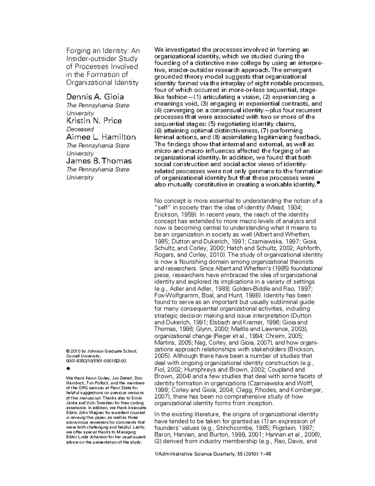 Cluster A2 Gioia Price Hamilton Thomas - Forging an Identity - 1 ...