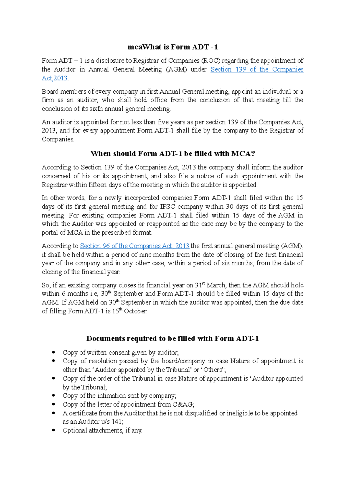 What Is Form ADT 1 Compliances For Appoint Audit McaWhat Is Form